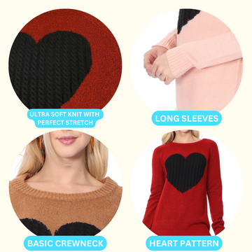 YEMAK Women's Pullover Sweater Long Sleeve Crewneck Heart YEMAK Women's Pullover Sweater Long Sleeve Crewneck Heart