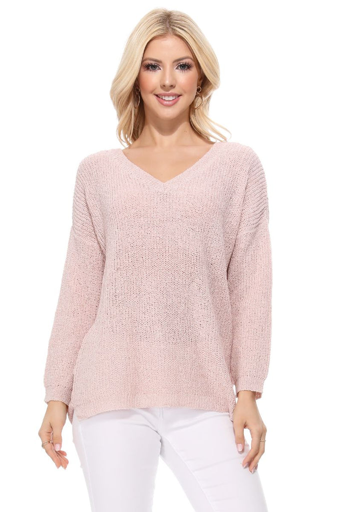 Casual Loose Knit Back Cutout Pullover Sweater | YEMAK Sweaters